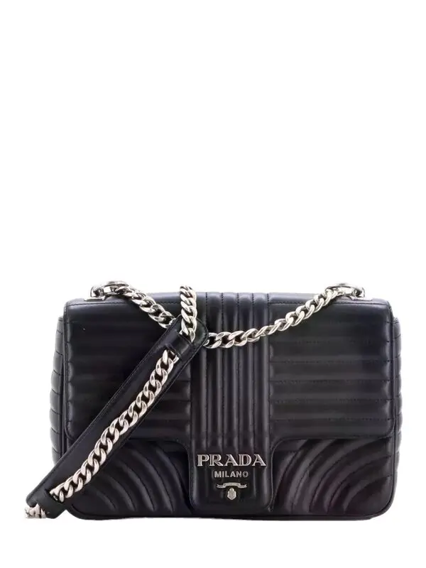 Prada Chain Flap Diagramme Quilted Leather Large Shoulder Bag - Black