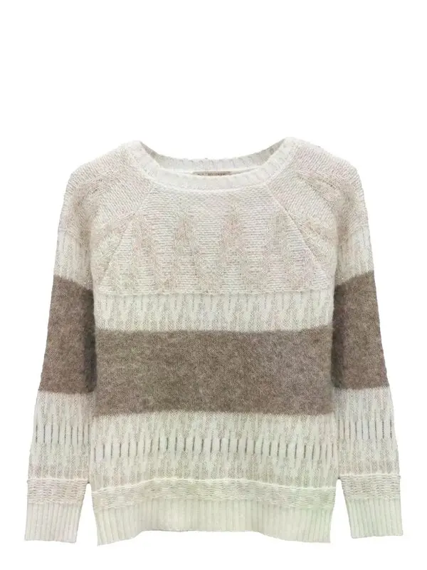 MARIA BELLENTANI Geometric-patterned Stripe-detail Sweater - Neutrals