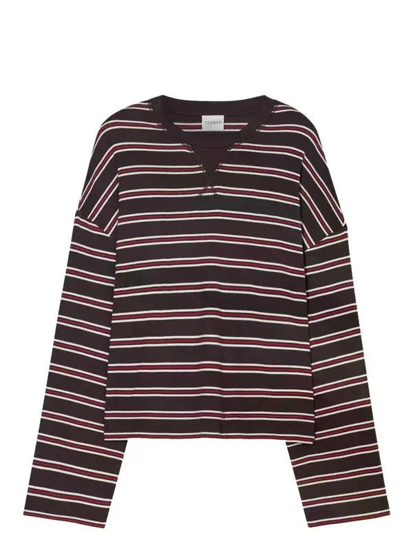 Closed Striped Long-sleeve Top - Brown