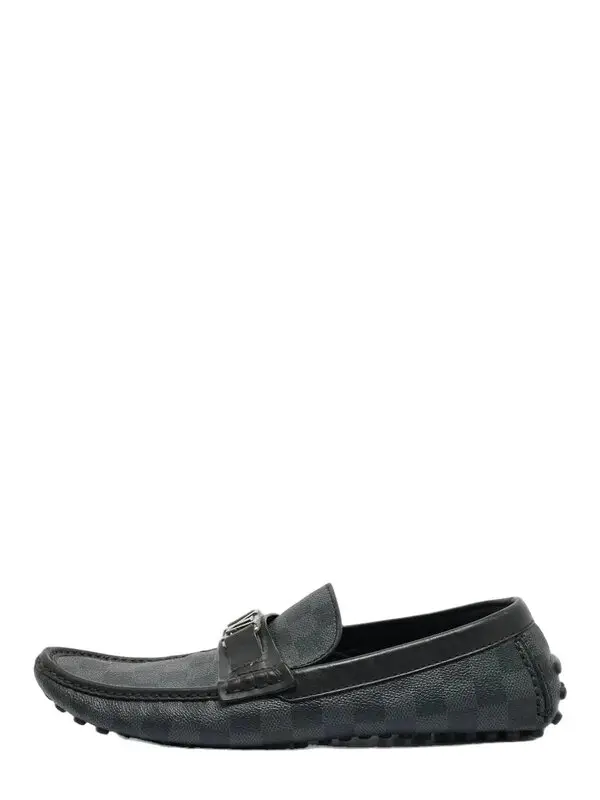 LOUIS VUITTON Damier Graphite Canvas Hockenheim Loafers - Black