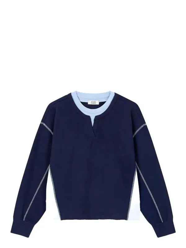 STUDIO TOMBOY Layered-style Drawstring Sweater - Blue