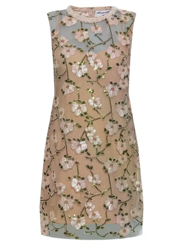 SELF-PORTRAIT Floral Sequin-embellished Mini Dress - Neutrals