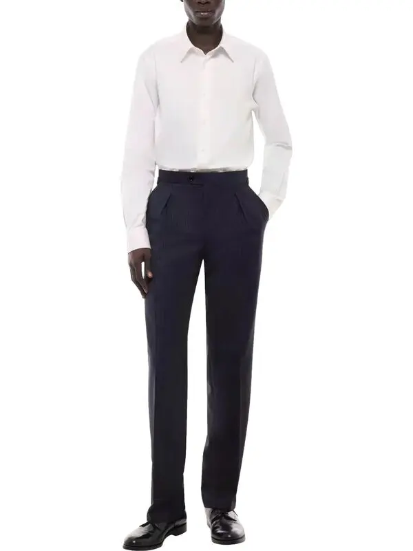 FURSAC Pinstripe Virgin Wool Pleated Trousers - Blue