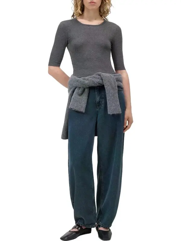 Closed Ribbed-knit Crew-neck T-shirt - Grey