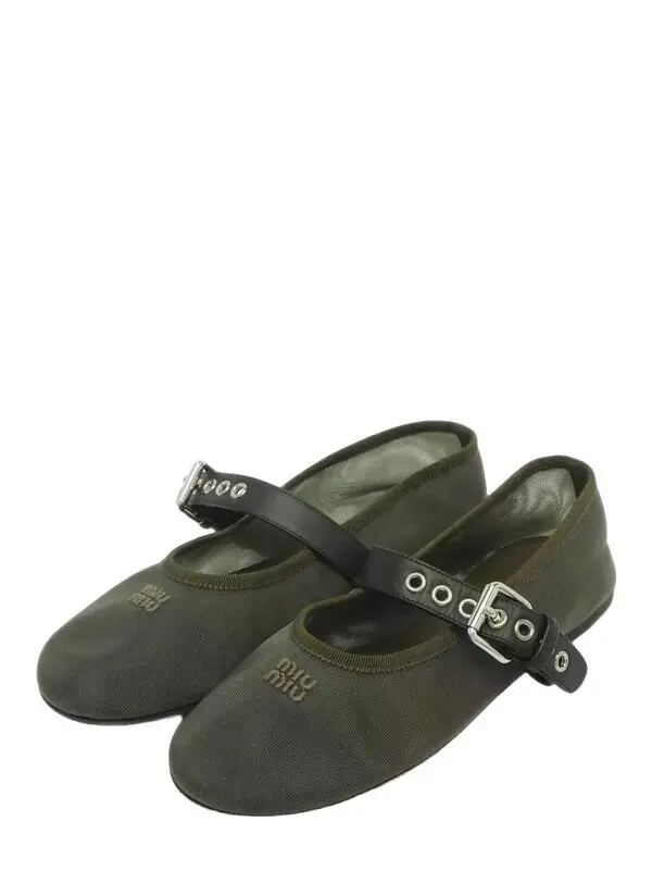 Miu Miu Logo-embroidered Mesh Ballet Flats - Green