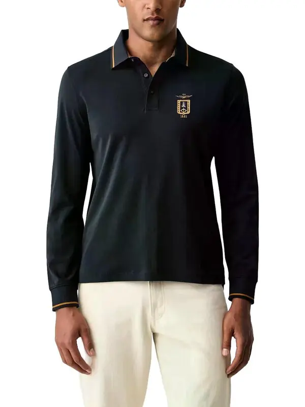AERONAUTICA MILITARE Embroidered-logo Long-sleeve Polo Shirt - Black