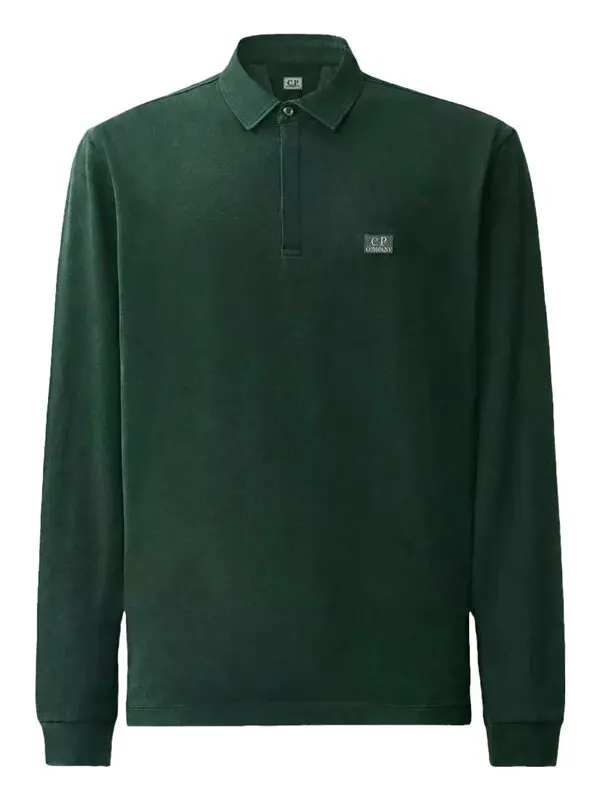 C.P. COMPANY Stretch Piquet Long Sleeve One-button Polo - Green