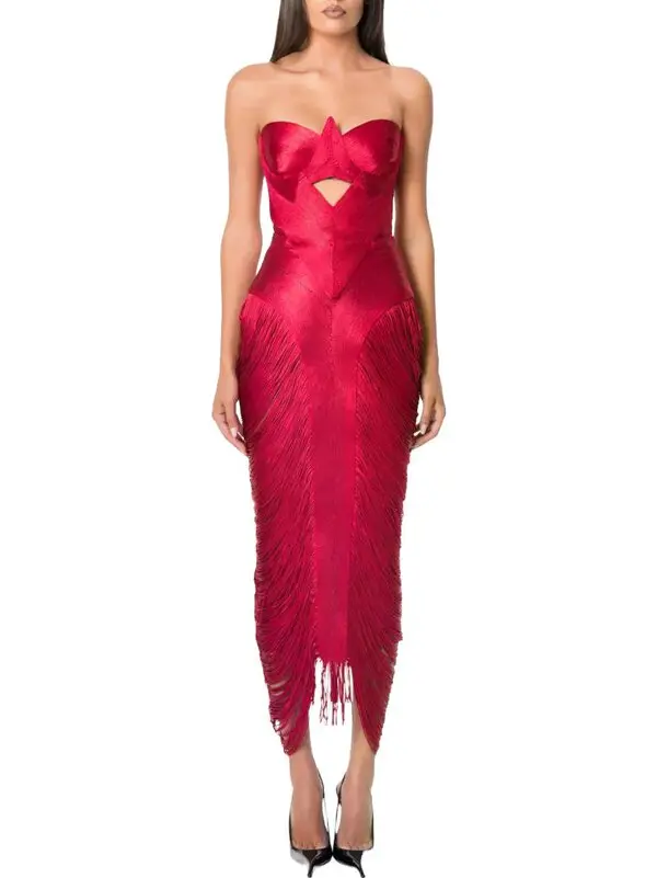 NORINA ST Aura Fringed Midi Dress - Red
