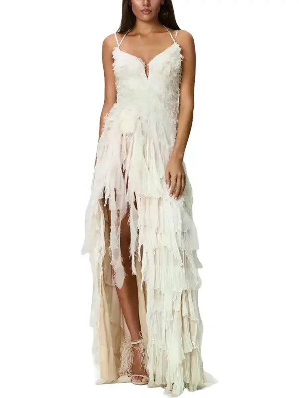NORINA ST Margot Frayed Tiered Maxi Dress - White