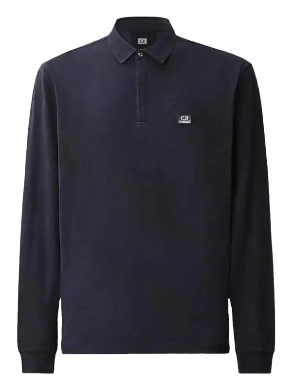 C.P. COMPANY Stretch Piquet Long Sleeve One-button Polo - Blue