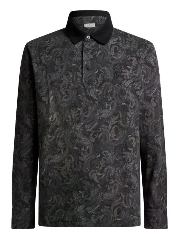 Etro Paisley-print Long-sleeve Polo Shirt - Black