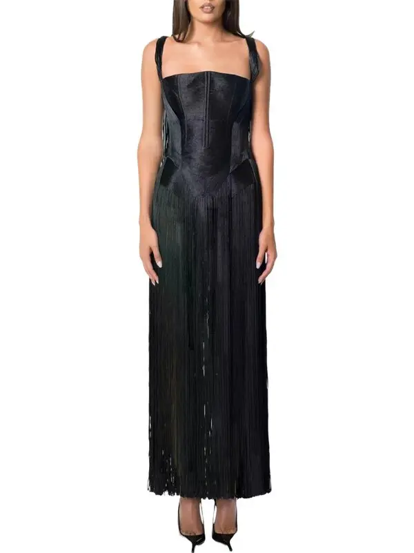 NORINA ST Swan Fringe-trimmed Corset Maxi Dress - Black