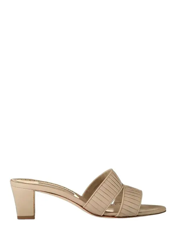Manolo Blahnik Lusinamu Pleated Leather Sandals - Neutrals
