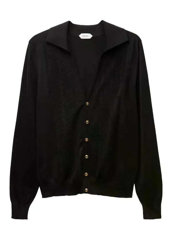 Versace Cotton Knit Polo Cardigan - Black