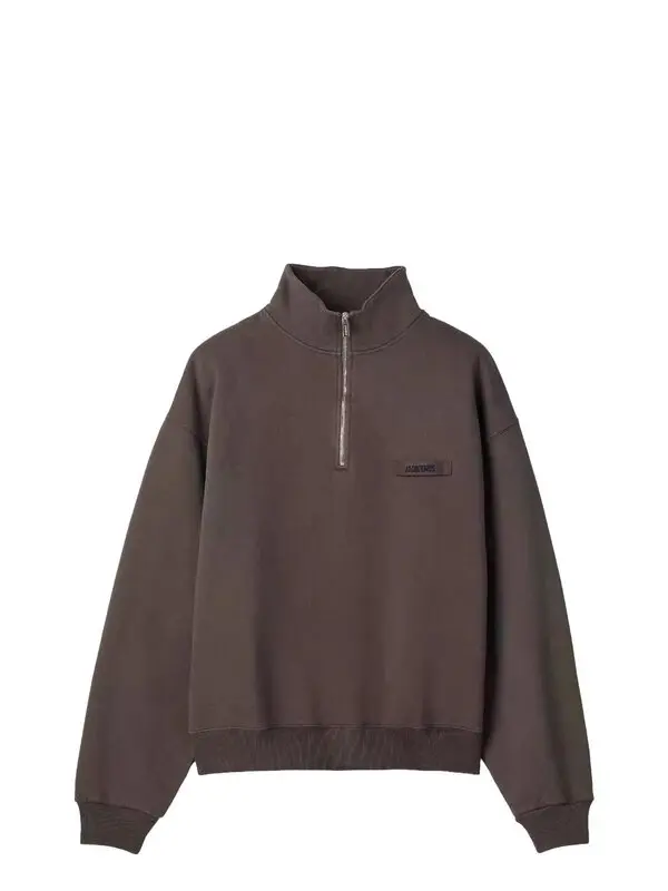Jacquemus Quarter-zip Logo-patch Sweatshirt - Brown
