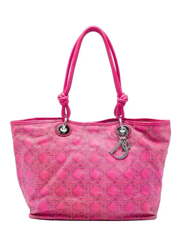 Dior Canvas Cannage Print Cherie Shopper Tote Bag - Pink