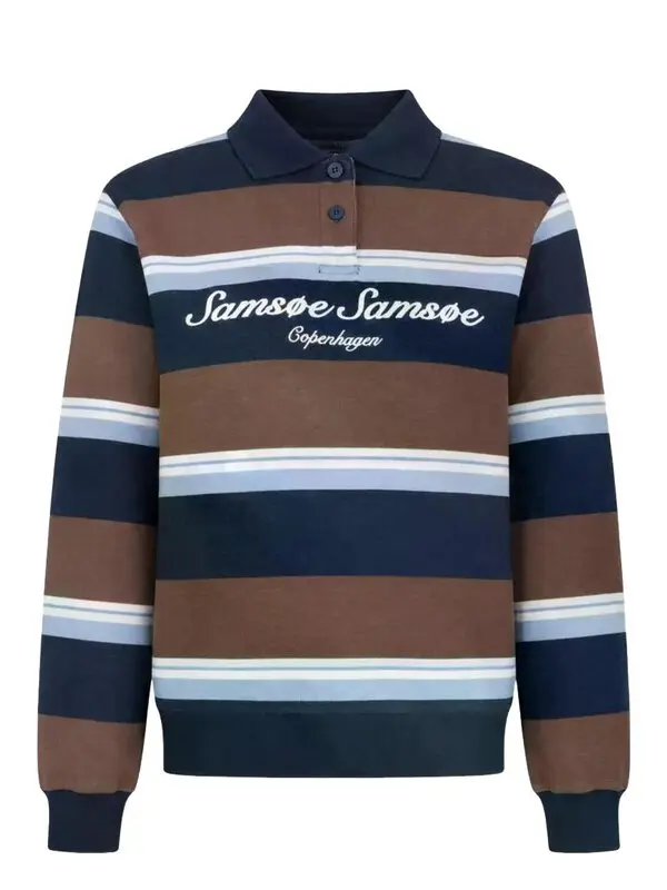 SAMSOE SAMSOE Long-sleeved Striped Polo Top - Blue
