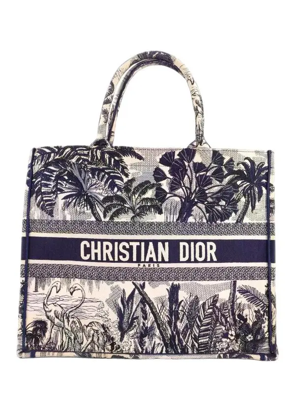 Dior Embroidered Canvas Large Tote Bag - Blue
