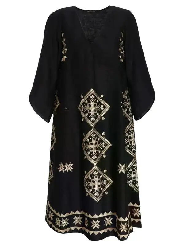 Greek Archaic Kori Lefkada Bell-sleeve Midi Dress - Black