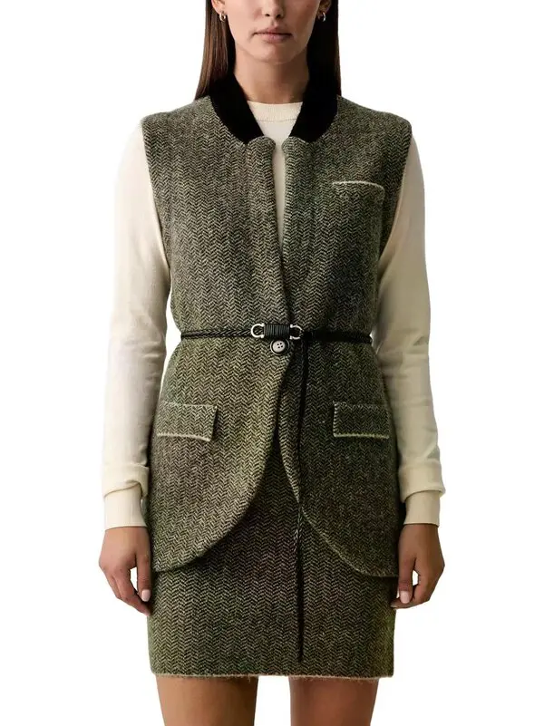 SILVIAN HEACH Herringbone-pattern Belted Vest - Green
