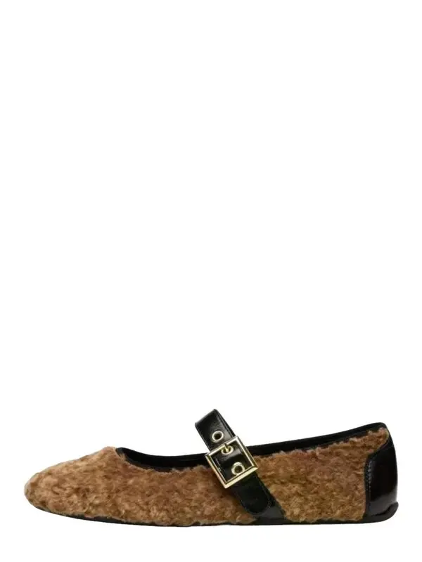 CANDICE COOPER Dafne Brid Teddy Buckle-fastening Ballet Flats - Brown