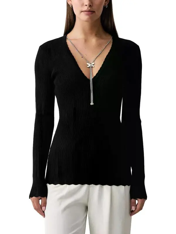 SILVIAN HEACH Ribbed V-neck Blouse - Silver