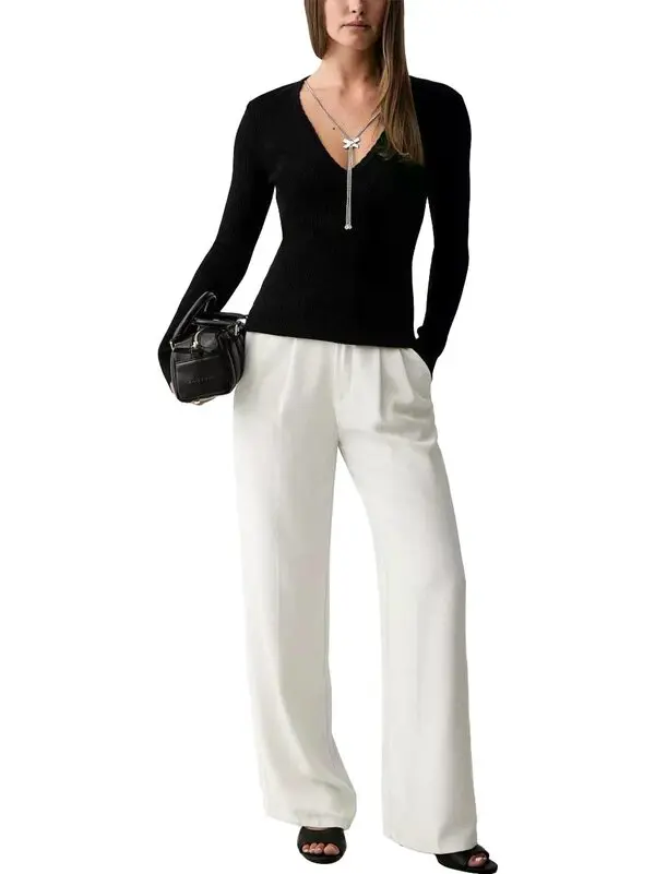 SILVIAN HEACH Ribbed V-neck Blouse - Silver