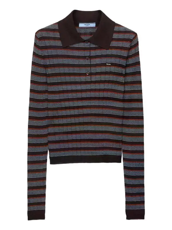 Prada Striped Cashmere And Silk Polo Shirt - Brown