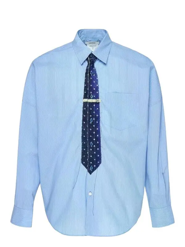 DOUBLET Trompe L'oeil Tie Embroidery Striped Shirt - Blue