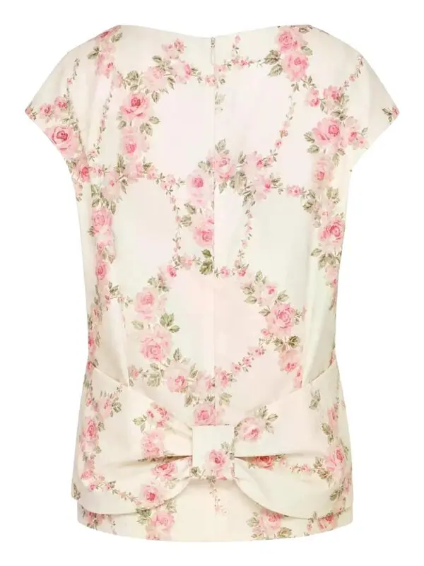 Simone Rocha Floral-print Bow-detail Blouse - Neutrals