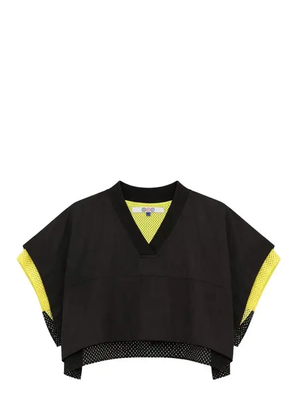 ORDINARY COUTURE CODE Mesh-layered V-neck T-shirt - Black