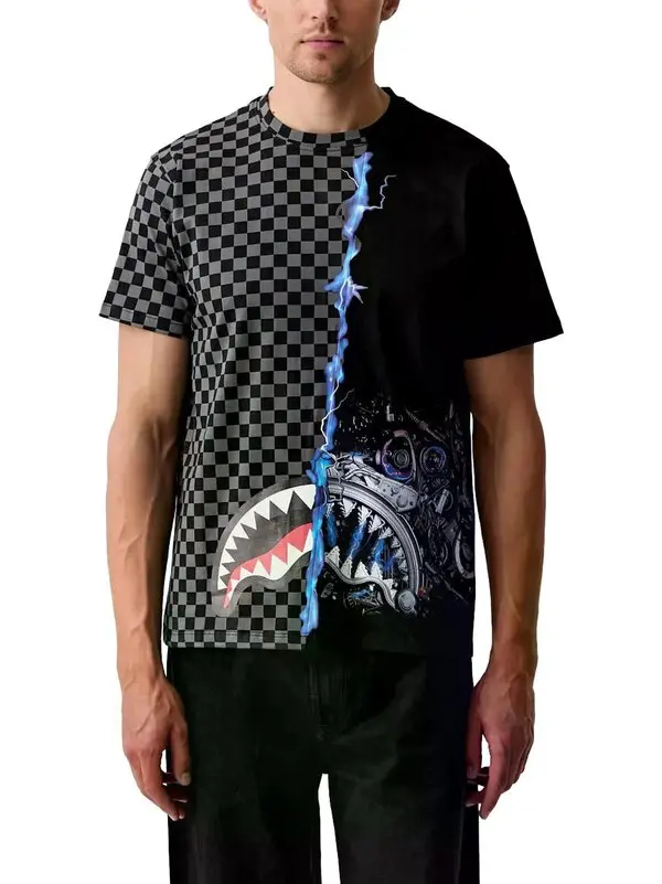 SPRAYGROUND Check-print Shark Mouth T-shirt - Black