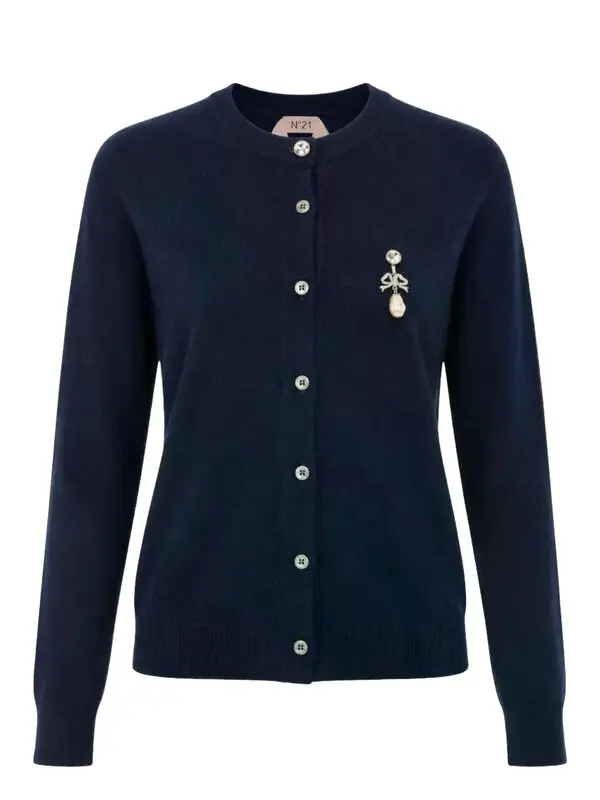 N°21 Pearl-brooch Wool Cardigan - Blue