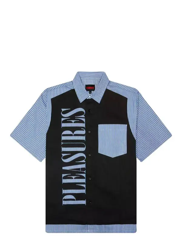 PLEASURES Logo-print Striped Shirt - Blue