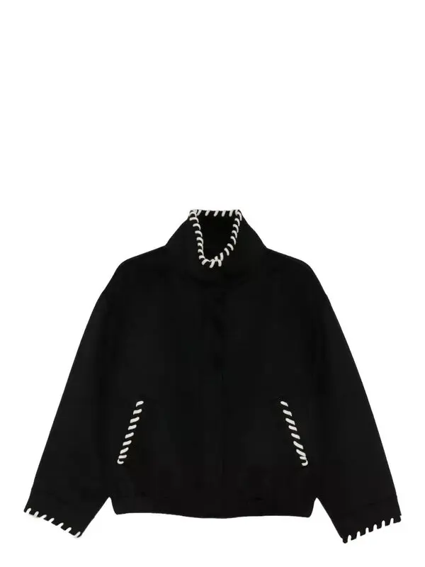 Sandro Whipstitch-trim High-neck Jacket - Black