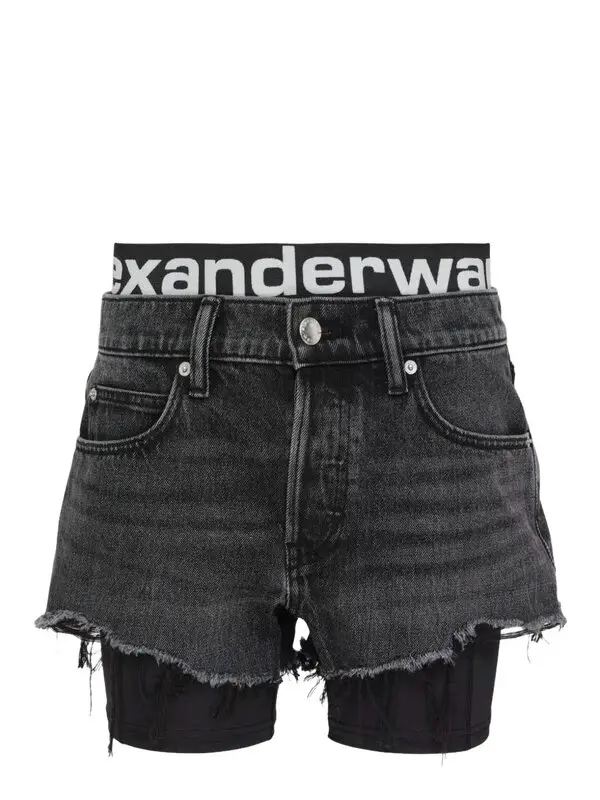 Alexander Wang Logo-waistband Layered Denim Shorts - Black