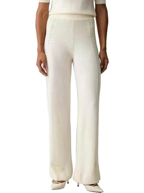 Ermanno Scervino Pointelle-knit Wide-leg Trousers - Neutrals
