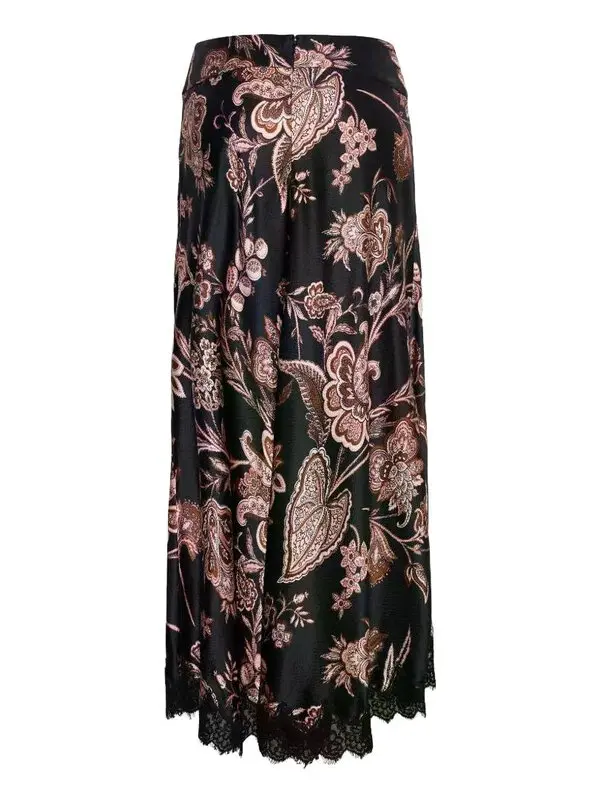 Cara Cara Lou Floral-print Lace-trim Maxi Skirt - Black
