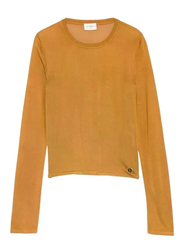 Saint Laurent Logo-plaque Long-sleeves T-shirt - Brown