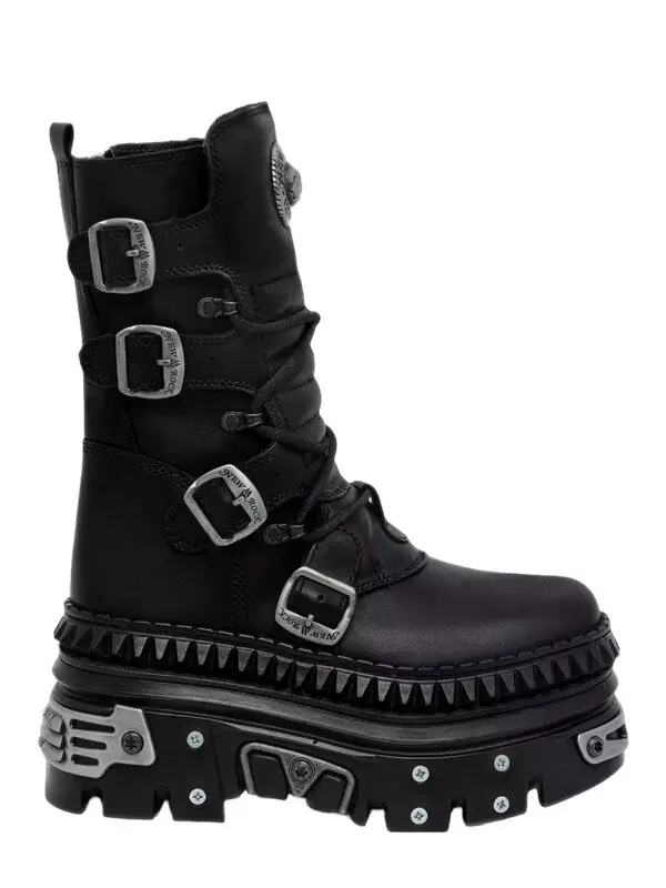 NEW ROCK Buckled Platform Boots - Black