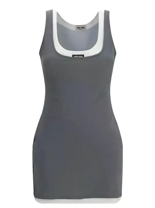 Miu Miu Layered-effect Logo-patch Dress - Grey