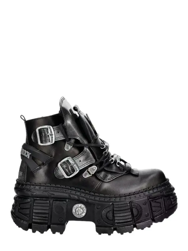 NEW ROCK Wall Buckle-strap Platform Boots - Black