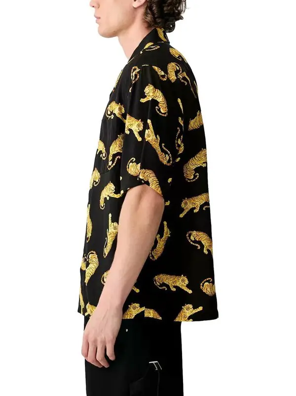 WACKO MARIA Tiger-print Short-sleeve Shirt - Black
