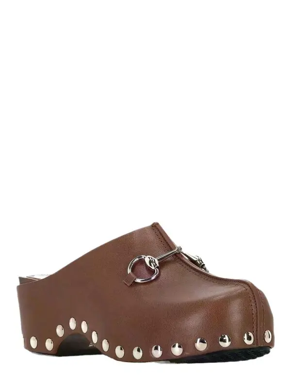Gucci Leather Platform Clogs With Horsebit - Brown