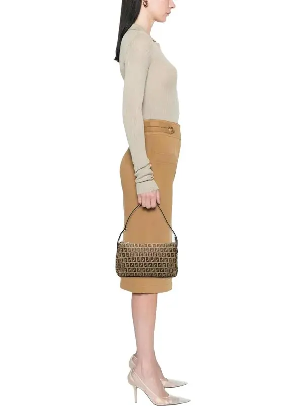 Fendi Zucchino Canvas Pochette Shoulder Bag - Brown