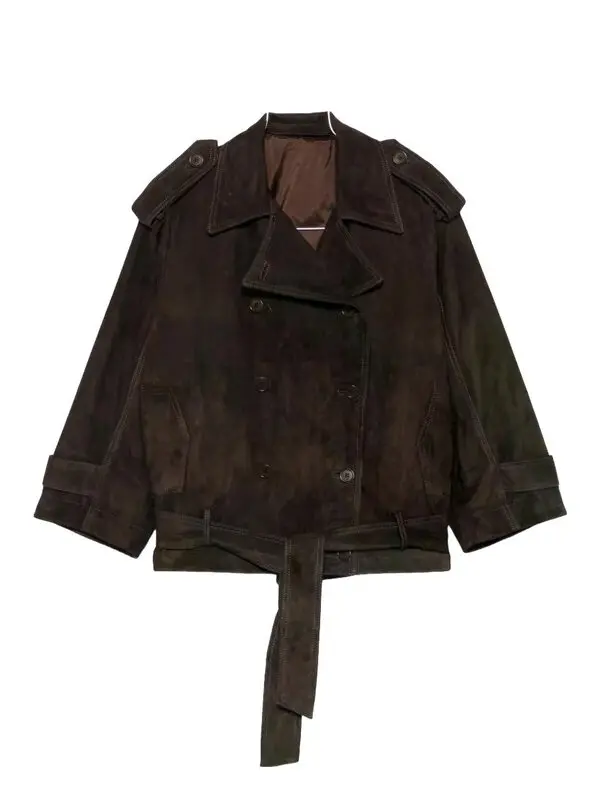 SALVATORE SANTORO Double-breasted Suede Jacket - Brown