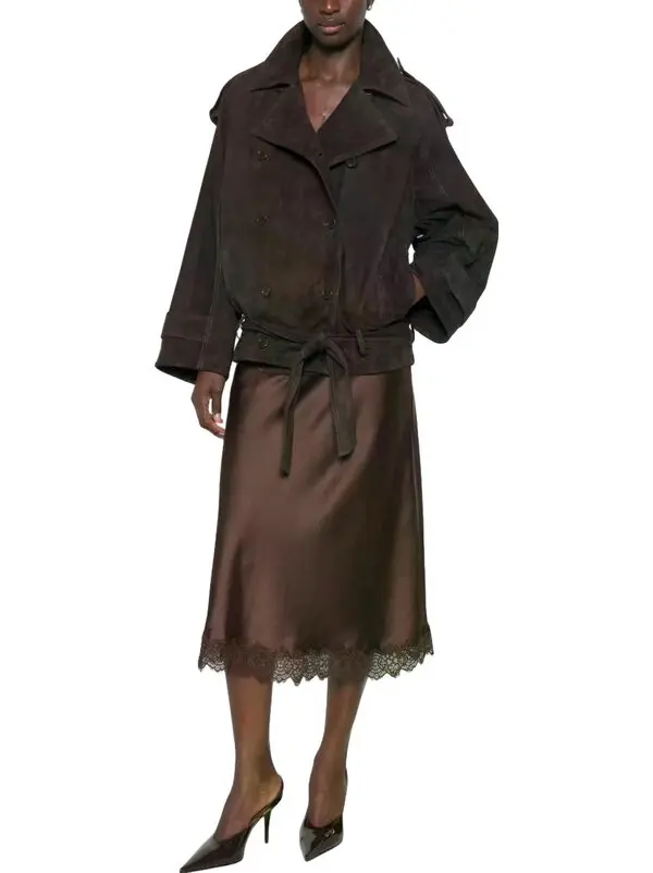 SALVATORE SANTORO Double-breasted Suede Jacket - Brown
