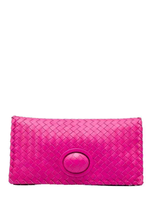 Bottega Veneta Nappa Intrecciato Turn Lock Clutch Bag - Pink