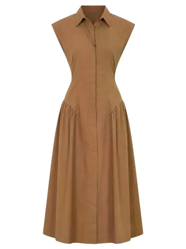 SOLOTRE Sleeveless Gathered Midi Dress - Brown