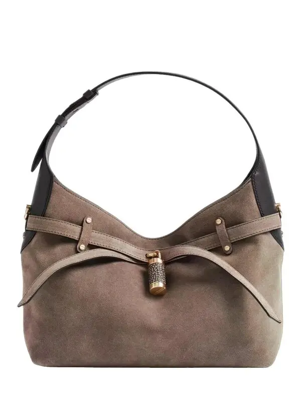 Borbonese B-halo Buckled Suede Shoulder Bag - Neutrals